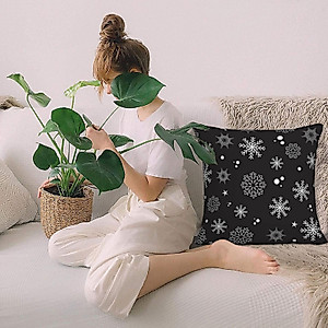 ChangQingArt White Christmas Winter Snowflakes Throw Pillow Covers,Black Decorative Pillow Covers Digital Printing Blended Fabric for Couch Sofa Bed Invisible Zipper 16X16 in