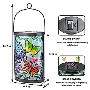 Afirst Hanging Solar Lantern - Decorative Outdoor Glass Solar Butterfly Lights Waterproof LED Tabletop Lamp for Garden Yard Patio Decor