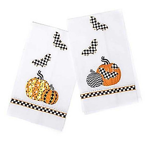 MACKENZIE-CHILDS Courtly Check Polka Pumpkin Guest Towels Set of Two