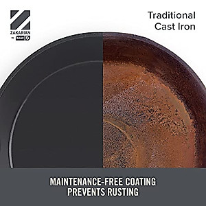 DASH Zakarian by Dash 9"x13" Nonstick Cast Iron Pan with Pour Spout and Removable Silicone Grips for Searing, Baking, Broiling, Grilling and more- Black