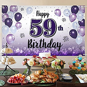 LASKYER Happy 59th Birthday Purple Large Banner - Cheers to 59 Years Old Birthday Home Wall Photoprop Backdrop,59th Birthday Party Decorations.
