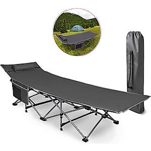 VaygWay Outdoor Folding Camping Travel Cot - Grey Lightweight Comfortable Portable Heavy Duty Foldable Cot – Sleeping Travel Bed w/Pocket - Adults and Kids Travel Cot –Outdoor Hiking, (Grey 1 Pack)