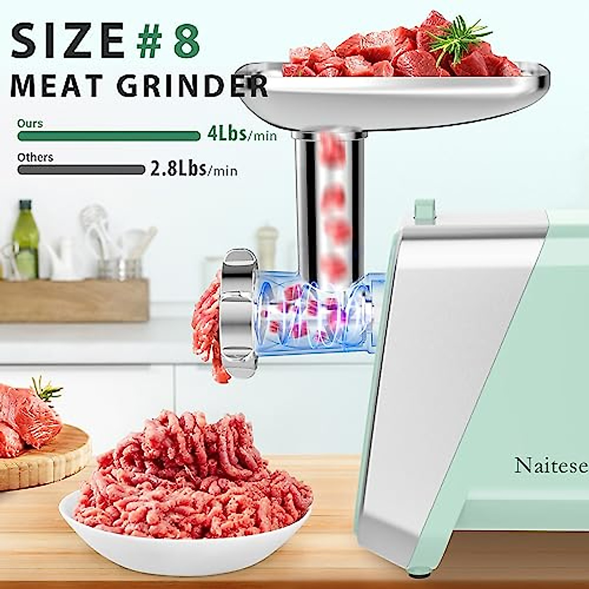 Naitesen 2800W Meat Grinder Electric Sausage Maker Food Grinder Machine with Burger Press Maker 3 Grinding Plates Stainless Steel Sausage Stuffer Tube for Kitchen Home Use