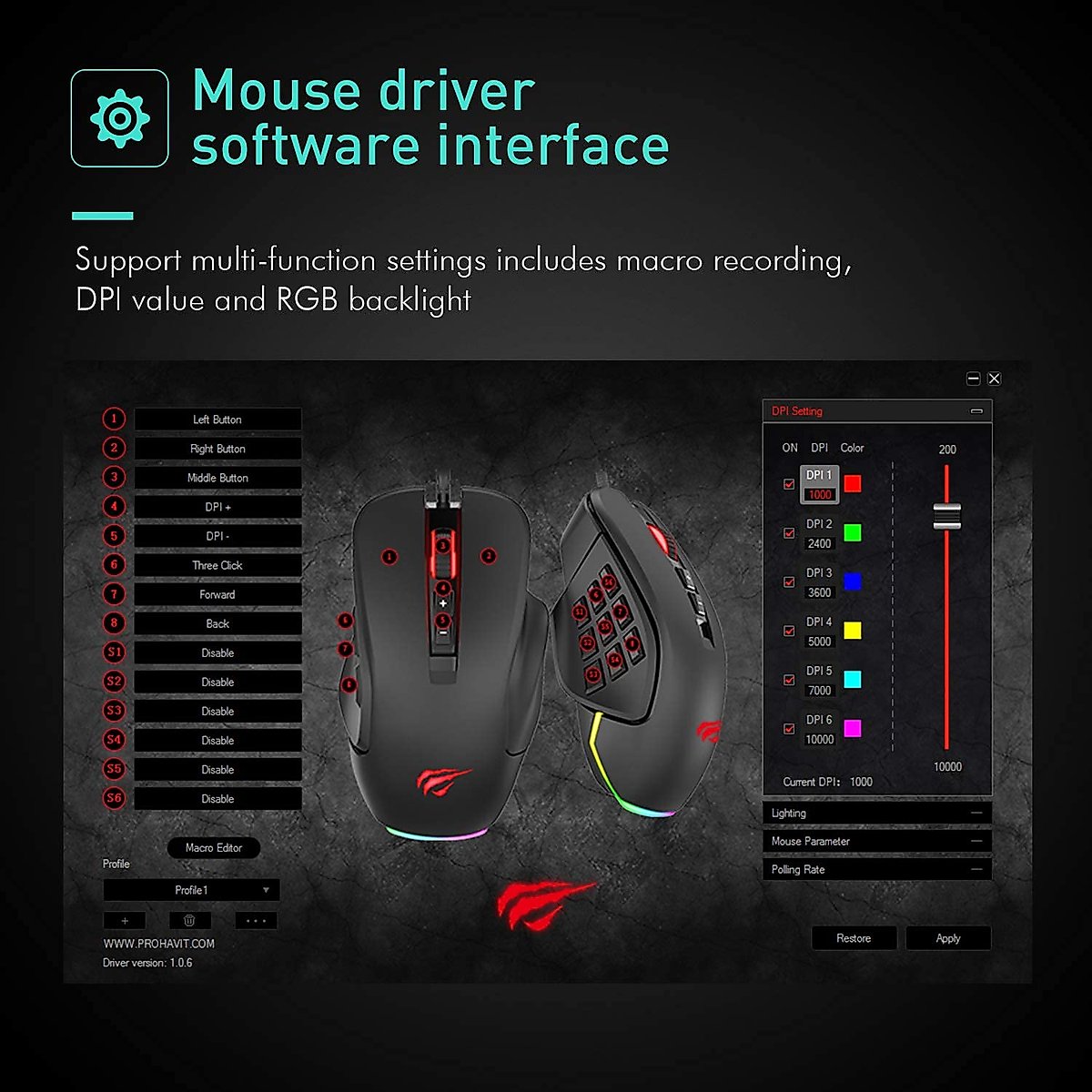 Havit Gaming Mouse Computer Ergonomic Wired Mice with 14 Programmable Buttons Interchangeable Side Plates (8 Buttons/ 8+6 Side Buttons), 2 Replaceable Right Plates for Laptop PC Gamer (Renewed)