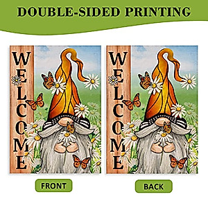 Covido Home Decorative Welcome Spring Gnome Garden Flag, Daisy Butterfly Yard Outside Decorations, Outdoor Small Decor Double Sided 12x18