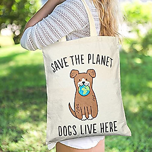 LotFancy Canvas Tote Bag for Women, Large Cute Tote Bag with Inner Pocket, Double Printed Reusable Grocery Bag for Shopping Beach School Travel, Gifts for Dog Lovers