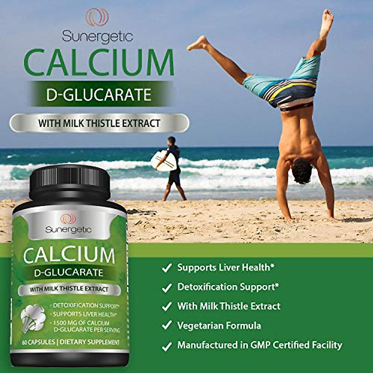 Premium Calcium D-Glucarate Supplement with Milk Thistle Extract - Calcium D-Glucarate for Liver Support & Detox Support – 500mg of Calcium D-Glucarate Per Serving – 60 Capsules