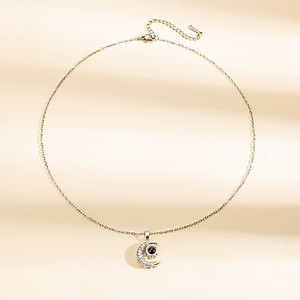 TRWWELL I Love You Necklace 100 Languages Projection Silver Half Moon Pendant Necklace for Women Wedding Birthday Anniversary Jewelry Gift