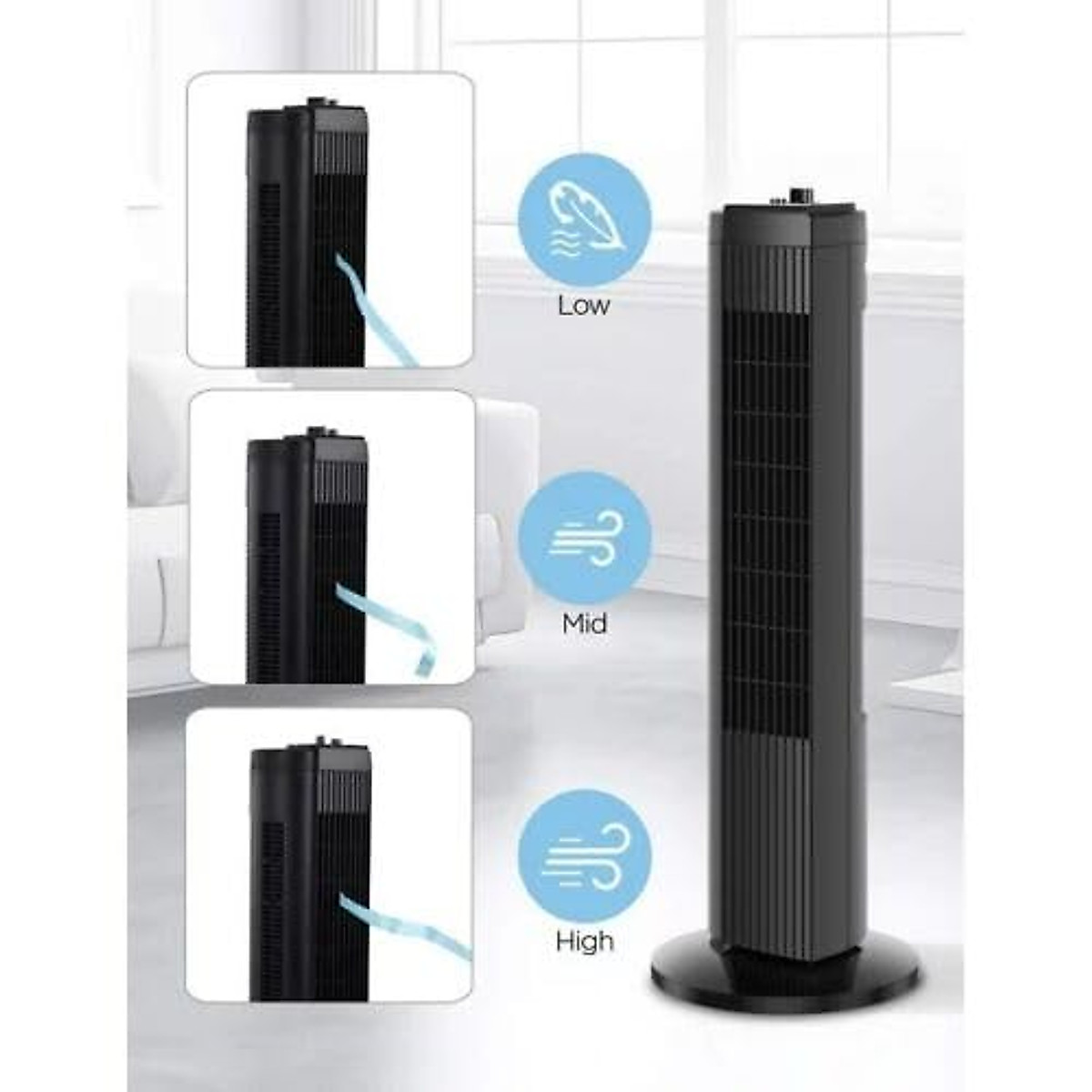 Mainstay FZ10-19MB 28" 3 Speed Oscillating Tower Fan (Black) (Renewed)