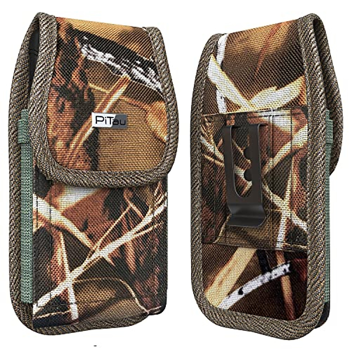 PiTau Cell Phone Belt Holder for iPhone 14, 14 Pro, 13, 13 Pro, 12, 12 Pro, 11, XR Camo Nylon Holster Case with Belt Clip Carrying Pouch Cover (Fits iPhone 14 13 12 11 with Protective Cases) Small