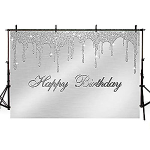 SENDY 7x5ft Silver Glitter Birthday Backdrop Birthday Party Decorations Supplies for Girl Woman Donut Bokeh Sequin Shining Spots Photography Background Banner Photo Booth Studio Props Vinyl