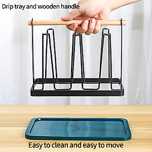 wugongshan Water Bottle Drying Rack, Cup Drying Rack, Coffee Mugs Wine Glass Drying Rack, Tumbler Bottle Drying Drainer Stand with Wood Handle & Removable Draining Tray for Kitchen Countertop