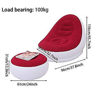 Inflatable Lounge Chair for Adults, Folding Portable Lazy Sofa with Foot Stool Lazy Flocking Recliner Chair Air Couch Sofa for Indoor Livingroom Gaming Bedroom Office Balcony, Outdoor Travel Camping