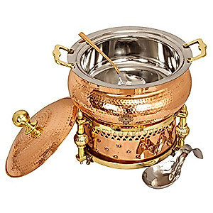IndianArtVilla Steel Copper Chafing Dish with Sigdi Design Gel Fuel Stand, Buffet Warmer Serveware Party, 135 OZ