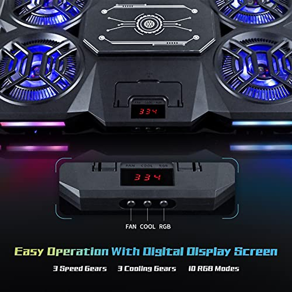 Navazip Laptop Cooling Pad with Thermoelectric Cooler and 4 Fans, Upgraded Laptop Cooler, RGB 14-18 Inches Laptop Stand, Multi-Gear Adjustment, Independent Control, Black