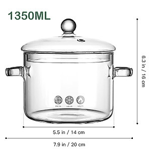 Hemoton 45Oz(1.35L) Glass Saucepan with Cover - - Glass Simmer Pot for Stovetop - Dual Handles Pot for Pasta Noodle, Soup, Milk, Tea