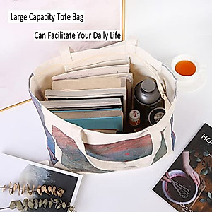 Sanmuci Canvas Tote Bag, Women's Large Zip Canvas Bag with Pockets, Vintage Graphic Aesthetic Shoulder Bags, Reusable Grocery Lunch Bag - Monet·Sunrise Impression