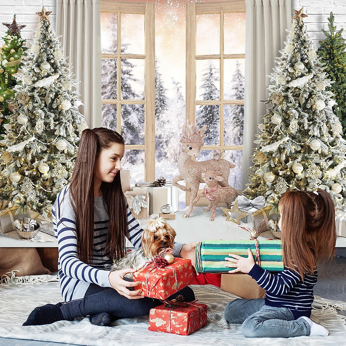 Avezano 10x8ft Christmas Backdrop Xmas Tree Christmas Window Snow Scene Photography Background Winter Holiday Family Portrait Kids Newborn Portraits Backdrops Photo Studio Props