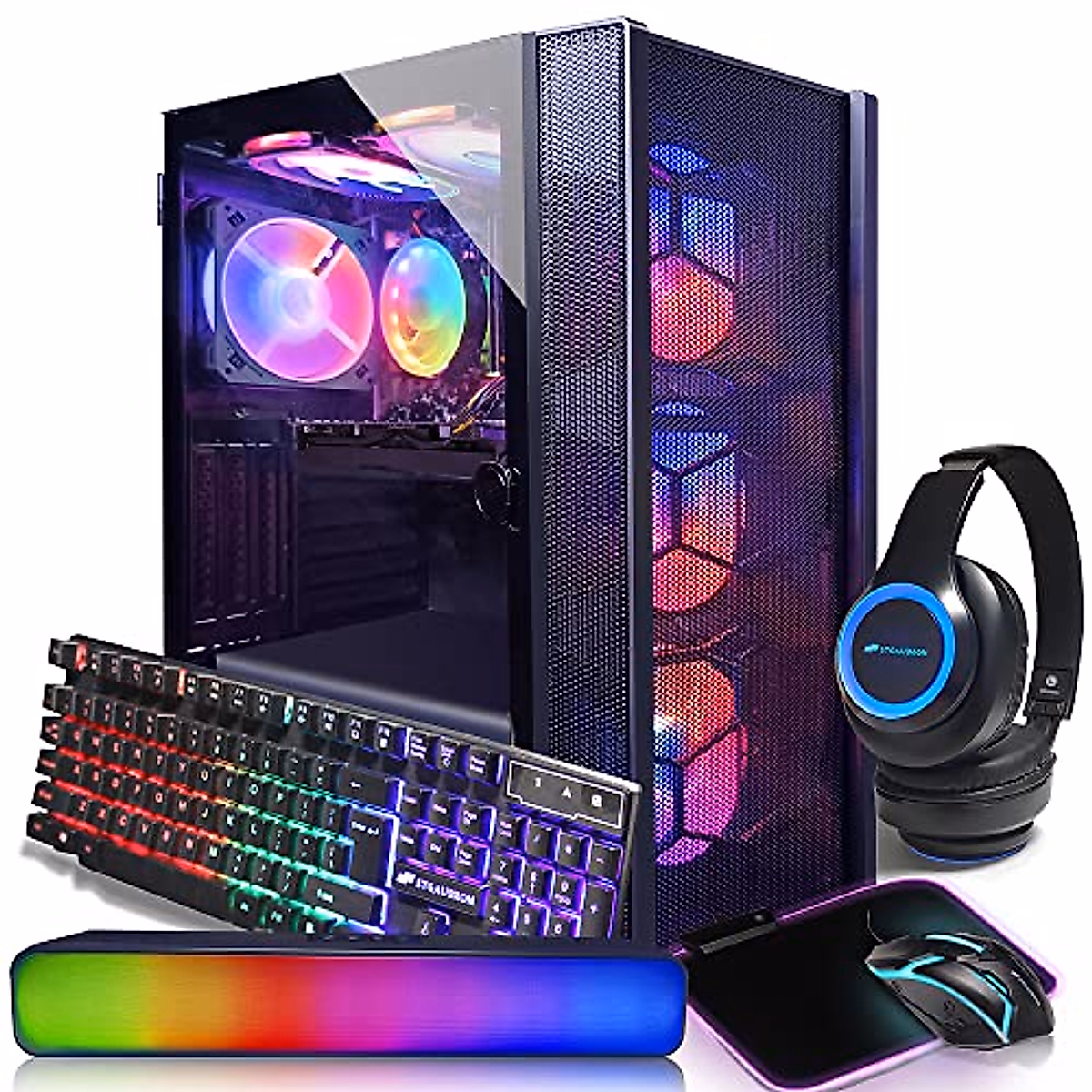 STGAubron Gaming Desktop PC,Intel Core i5-10400F up to 4.3G,GeForce RTX 2060 Super 8G GDDR6,16G DDR4,1T SSD,WiFi,BT 5.0,RGB Fan x6,RGB Keybaord&Mouse&MS Pad,RGB BT Sound Bar,RGB BT Gaming Mic,W11H64