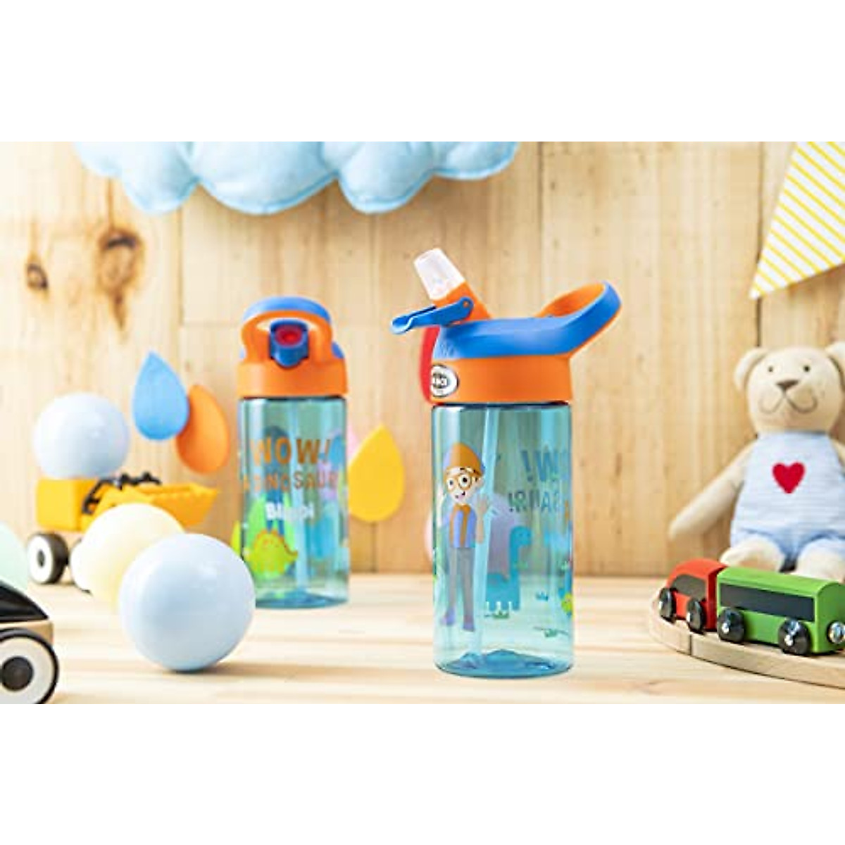 Zak Designs Blippi Kids Water Bottle with Spout Cover and Built-in Carrying Loop, Made of Durable Plastic, Leak-Proof Water Bottle Design for Travel (17.5 oz, Pack of 2)