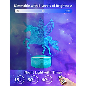 FULLOSUN Unicorn Gifts for Grils,3D Illusion Night Light Bedside Lamp wtih Remote Control 16 Colors Changing Dim Function, Creative Gifts for Room/Home Decor Birthday Xmas for Boys & Girls