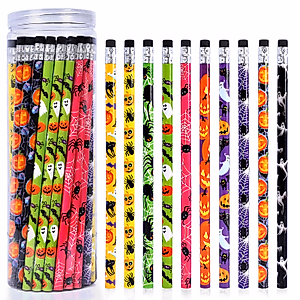 50Pcs Halloween Pencils Colorful Wood Pencils with Erasers Assorted Pattern Pencils for Halloween Party Favors Trick or Treat Halloween Goodies Bags Filler Game Prizes Classroom Rewards for Kids Adult