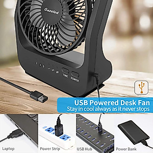 Gazeled Battery Powered Fan, Super Long Lasting Battery Powered Fans for Camping, Portable D-Cell Desk Fan with Timer, 3 Speeds, Whisper Quiet, 180° Rotation, for Office,Bedroom,Outdoor, 5''