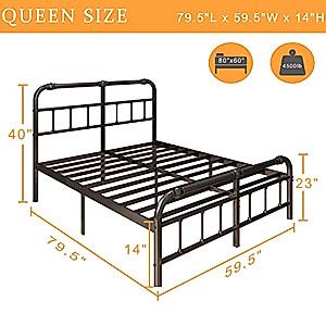 Bednowitz Bed Frame Queen Size, Heavy Duty Metal Slats Support Mattress Foundation, 14 Inch High Platform Bed with Headboard and Footboard, No Box Spring Needed, Noise Free, Easy Assembly, Black