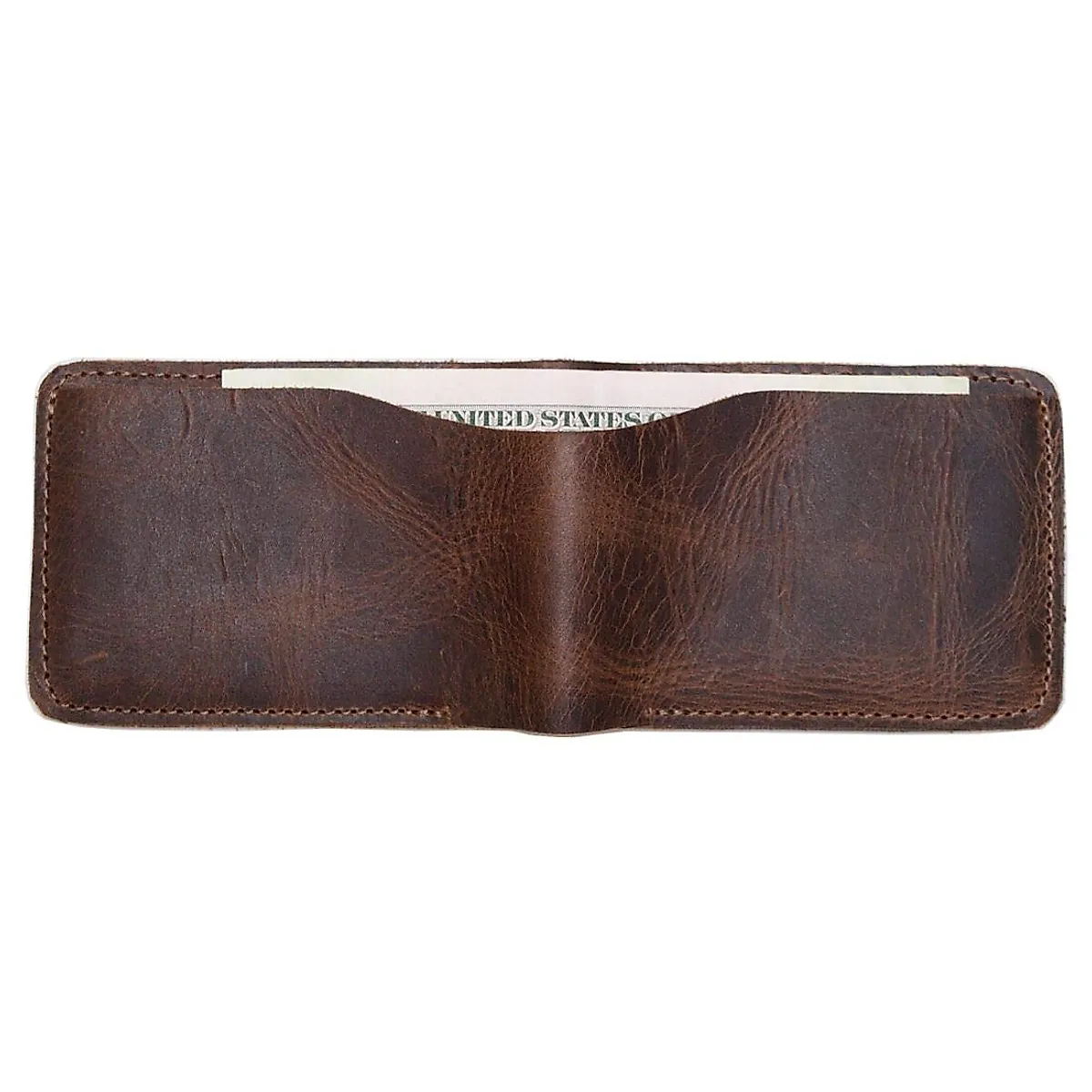 Hide & Drink, Horizontal Bi-Fold Leather Wallet, Holds Up to 8 Cards Plus Flat Bills/Money Organizer/Travel Essentials, Handmade Includes 101 Year Warranty :: Bourbon Brown