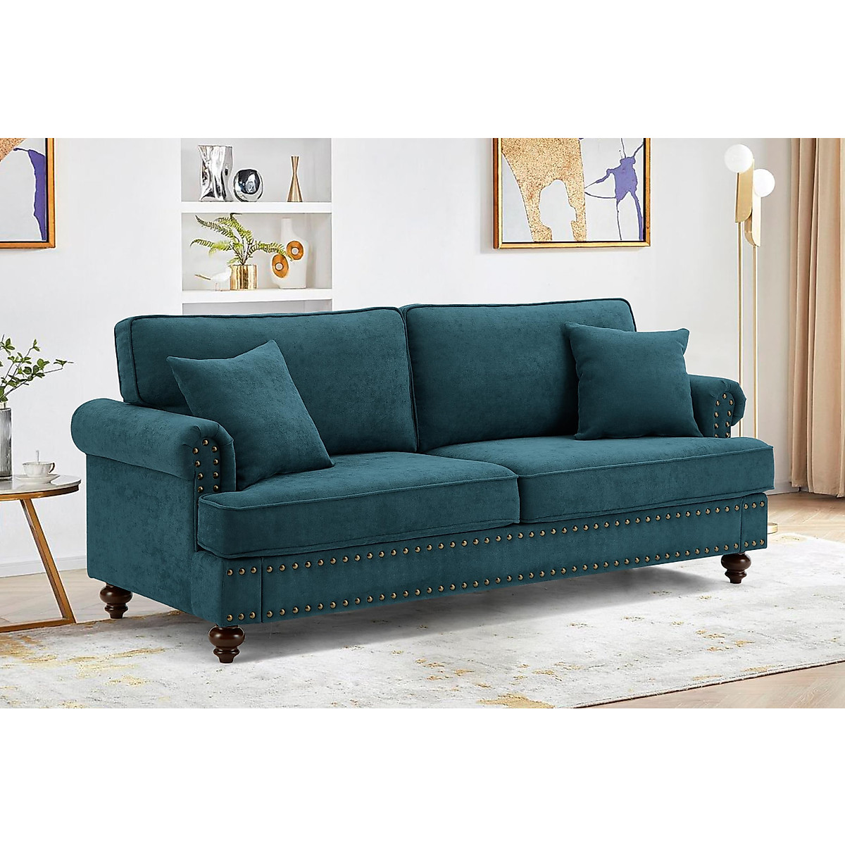 Wunlerlant 82" Modern Sofa Couch Chenille Upholstered Couches for Living Room 3 Seater Green Sofa Couch with Armrest & Wood Legs Big Comfy Sofa Couch with Deep Seats for Living Room Apartment Bedroom
