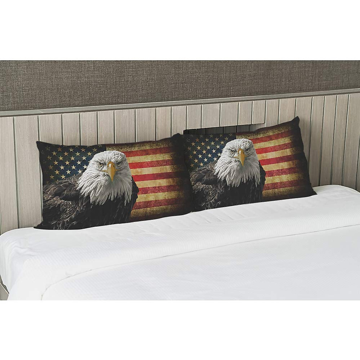 EKOBLA Throw Pillow Cover American Bald Eagle On Grunge Flag USA Flag Patriotic Stripe Star Decor Lumbar Pillow Case Cushion for Sofa Couch Bed Standard Queen Size 20x30 Inch