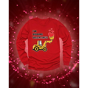 Tractor & Digger Toddler Boys Valentines Shirt Heart Dab Funny Valentine's Day Kids Long Sleeve T-Shirt for Toddlers 3T Red