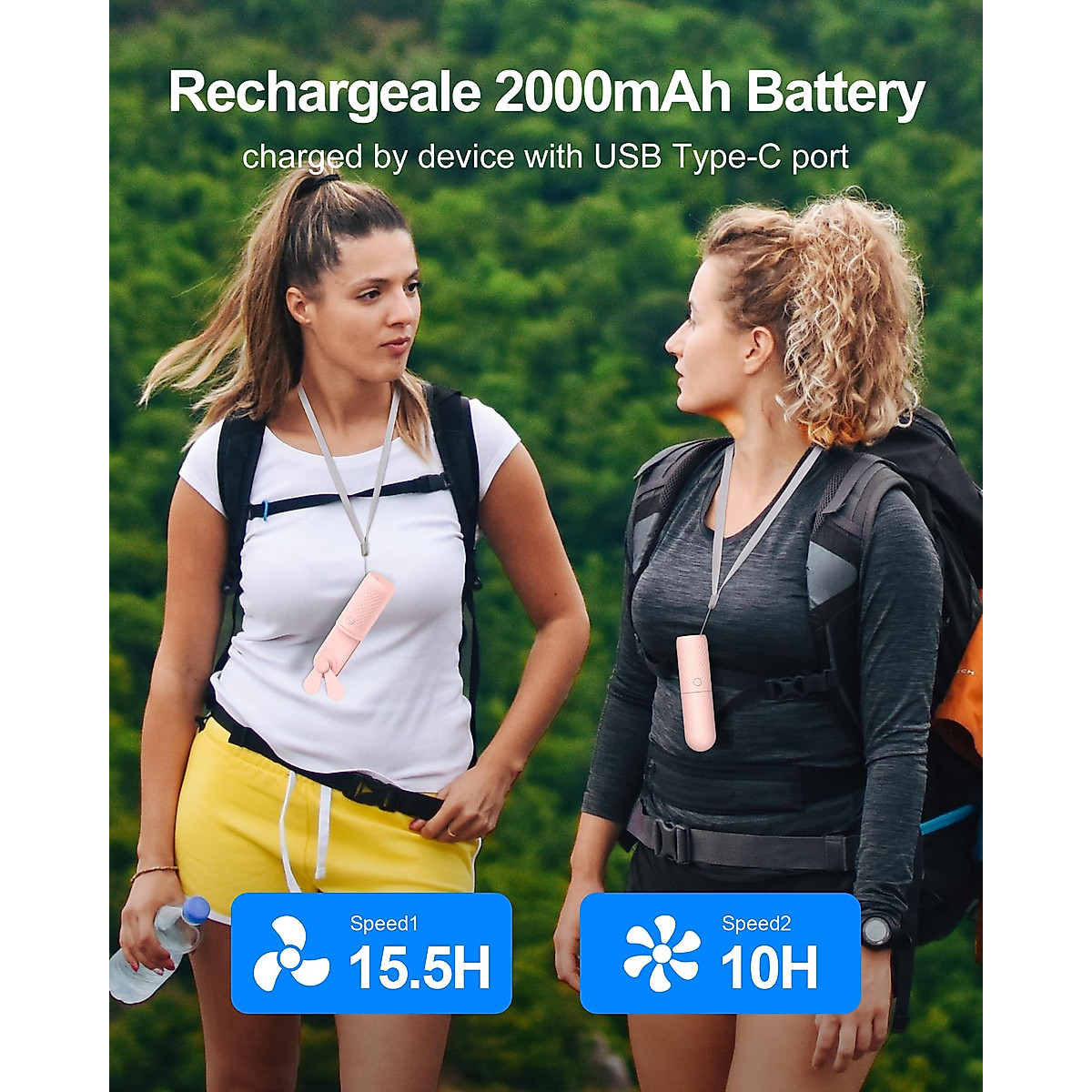 Coohea Handheld Fan Powerful Mini Fan USB Rechargeable Portable Fan Battery Operated Small Fan Little Makeup Lash Fan Hand Held Personal Fan for Travel Beach Vacation, 10-15.5H Working, Pink