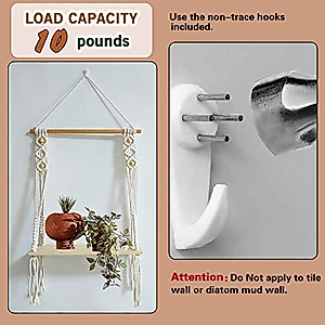 Axgo Macrame Hanging Shelves, Handmade Bohemian Woven Hanging Shelves Macrame Wall Hanging Shelf 16" x 6" Boho Wall Decor for Books Photos Collectibles Small Plants Perfumes