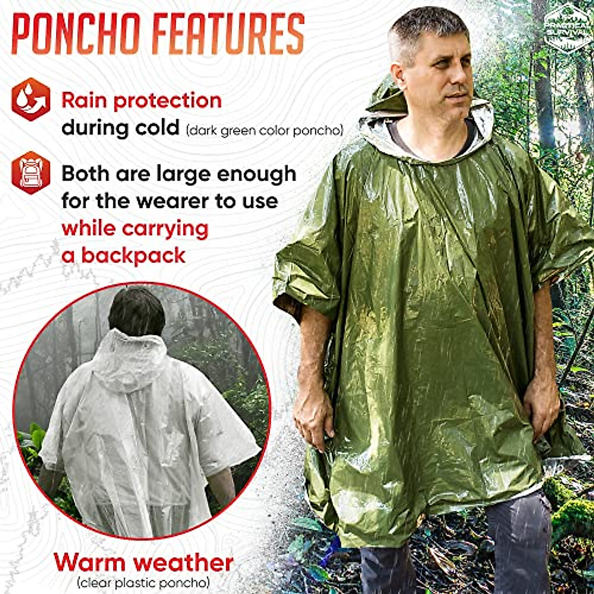 10 Piece Emergency Survival Shelter Kit - 1 Emergency Tent, 1 Emergency Sleeping Bag, 1 Emergency Blanket, 1 Summer Poncho, 1 Winter Poncho and More! Perfect for EDC, Car Kit, Bugout or Get Home Bag.