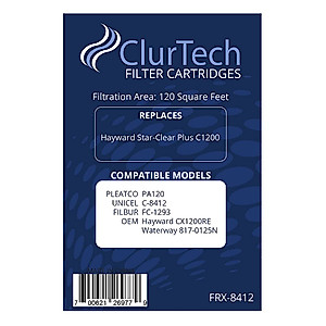 ClurTech FRX-8412 Hayward Star-Clear Plus C1200 PA120 C-8412 FC-1293 CX1200RE WW 817-0125N Replacement Pool or Spa Filter Cartridge, Pack of 1, White
