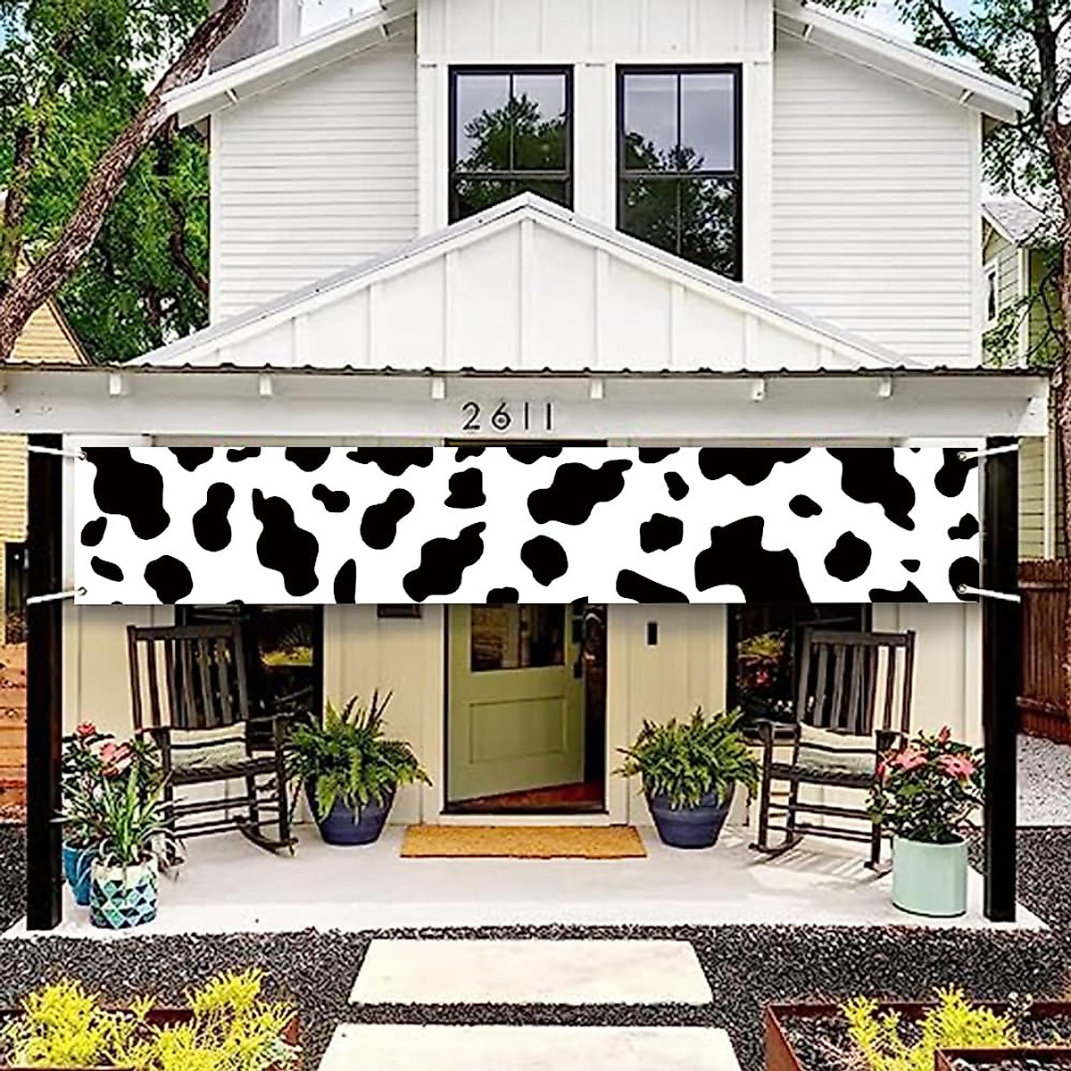 DOTOOMA 118 x 20 In Black White Spot Cow Banner Yard Sign Polyester Western Cowboy Cowgirl Farm Theme Birthday Party Decorations Supplies Baby Shower Indoor Outdoor