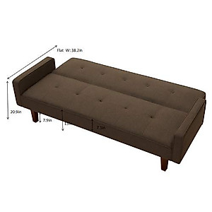 Modern Upholstered Fabric Folding Futon Sofa Bed for Compact Living Space, Apartment, Dorm, Convertible Sleeper Sofa Couch Home Recliner Lounge with Armrest, Square Wooden Legs and Center Leg (Brown)
