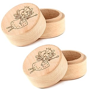 Vesici (Set of 2) Tooth Fairy Box for Kids Keepsake Baby Tooth Holder Wooden Saver Organizer Storage Box for Baby Toddlers Boys Girls Lost Teeth Birthday Present