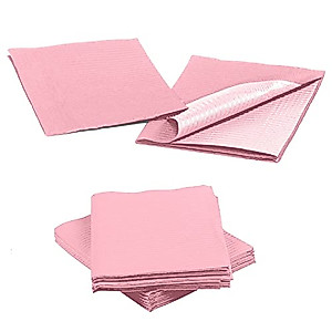 Disposable Dental Bibs 13"x18" - 3 Ply Waterproof Tattoo Bib Sheet for Patients - Dentist or Medical Tray Cover and Nail Table Cover Supplies, Pink