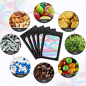 Funfery 100 pcs Mylar Holographic Resealable Odor Proof Foil Pouch Bags for Food, Lipgloss, Jewelry, Eyelash Packaging - 3x4.7 Inch