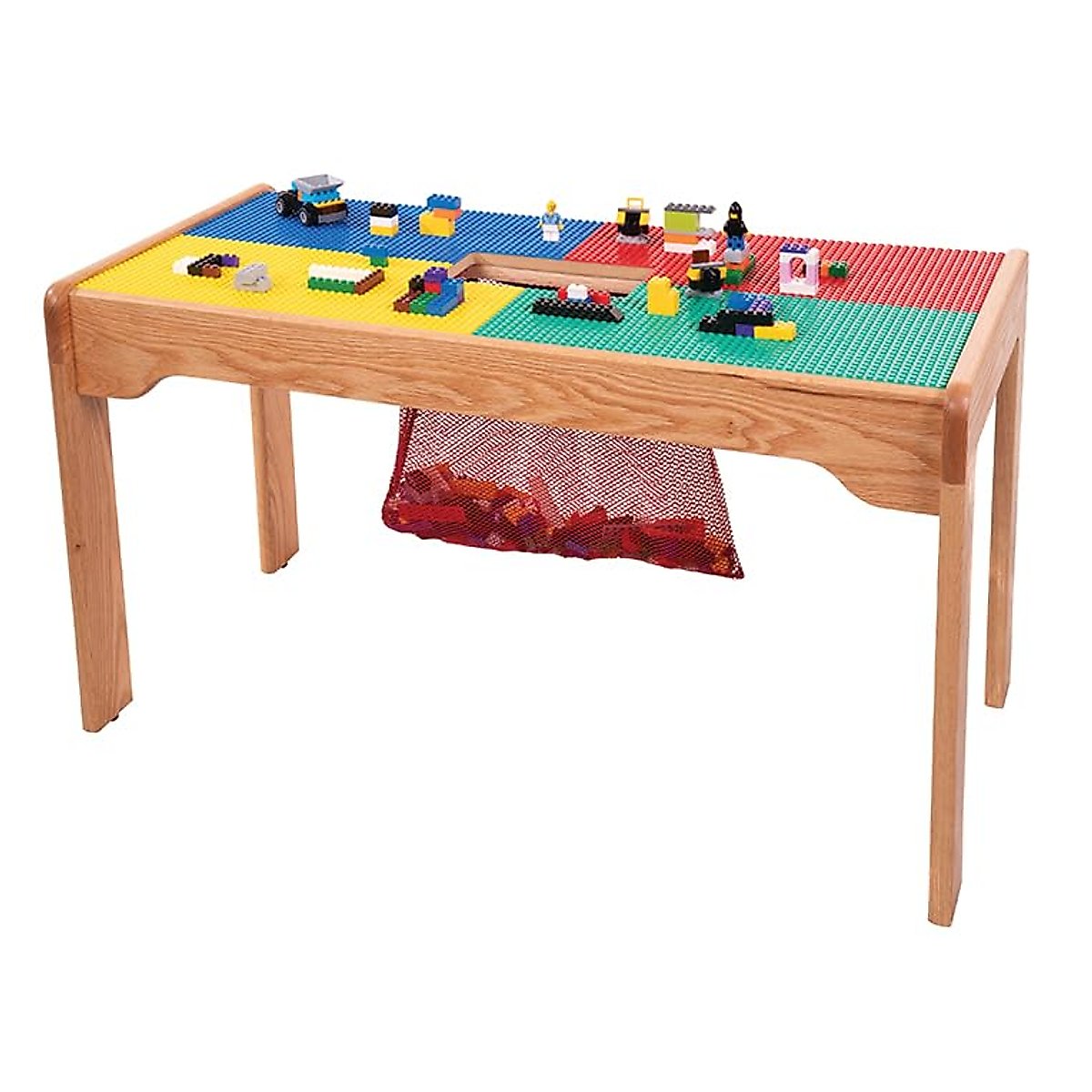 Fun Builder Kids Activity Play Table-Compatible with Lego® Brand blocks-32 x16 Built-in Removable Storage Net for Cleaning-Made in The USA! Solid Wood Frame-Preassembled-Ages 5 & up