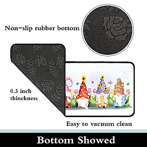 Cute Gnome with Flower Kitchen Rug Non-Slip Kitchen Mats Spring Bath Runner Doormats Area Mat Rugs Carpet for Home Decor 39" X 20"