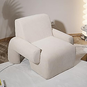 Guyii Upholstered Arm Sofa, Modern Fabric Sofa Chair, Ergonomic Accent Chair, Living Room Recliner with Backrest, Leisure Single Sofa for Bedroom, Living Room, Apartment (White)