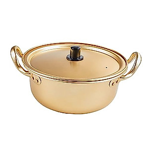 Yardwe 1pc Korean Instant Noodle Pot Foods Ceramic Nonstick Frying Pan Japanese Wok Metal Stock Pot Lid Cooking Pot Ramyun Hot Pot Practical Noodles Pot Kitchen Gadget Binaural Candy