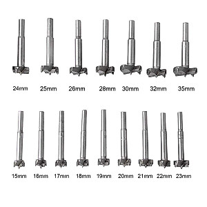 Forstner Drill Bit Sets,16 Pcs Tungsten High Speed Steel Wood Working Hole Cutter Titanium Coated Wood Boring Hole Drilling Sets with Round Shank 19/32"-1-3/8"(15mm-35mm) by TLHOME