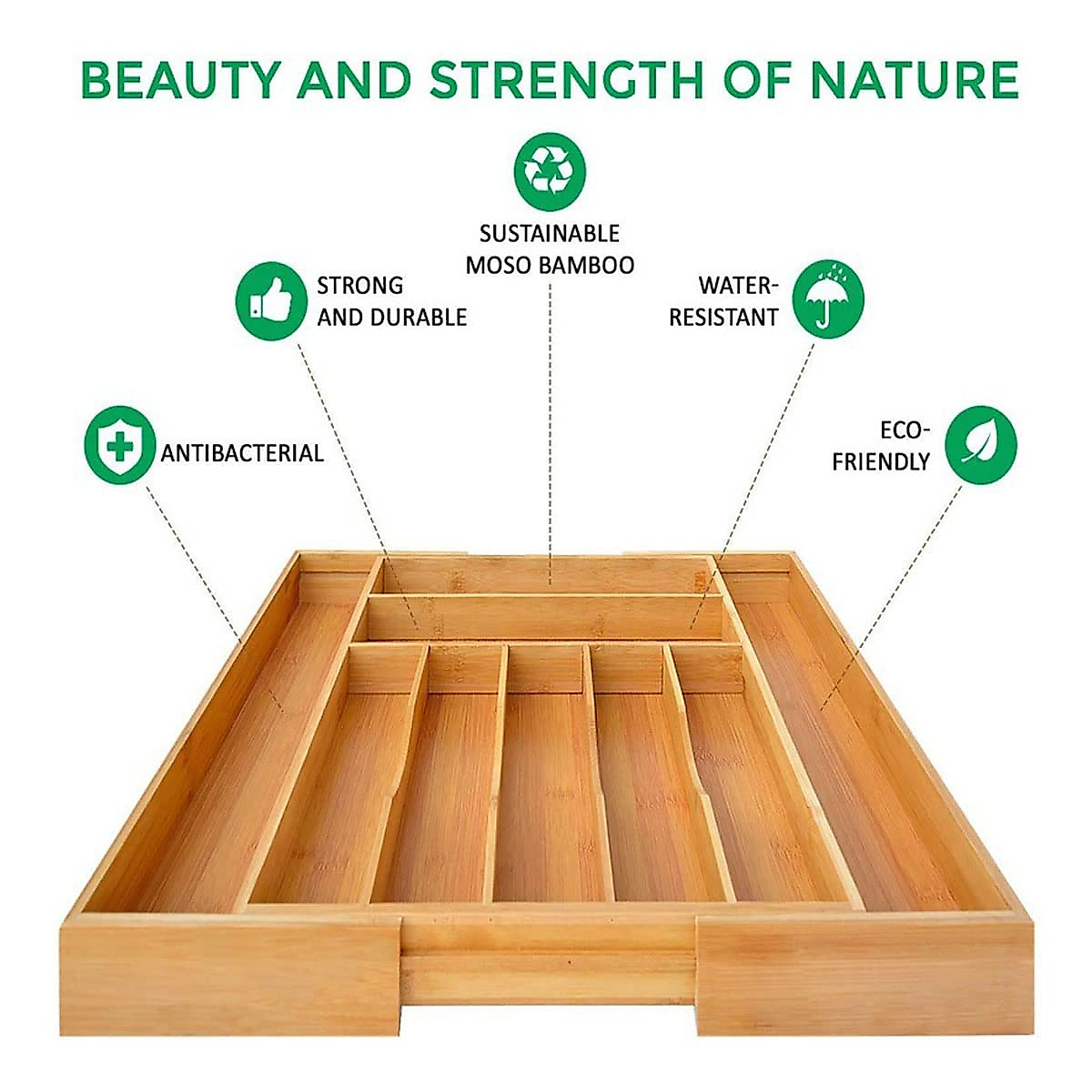 Kitchen Drawer Organizer - 9 Section Expandable Silverware Tray Utensil Organizer Cutlery Holder for Home Kitchen Supplies Storage Box