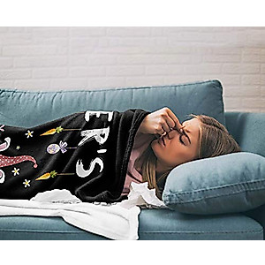 Throw Blankets Happy Easter Gnomes and Eggs Carrot Fuzzy Soft Bed Cover Bedspread Microfiber Luxury Blanket for Travel Stadium Camping Couch Sofa Chair Black