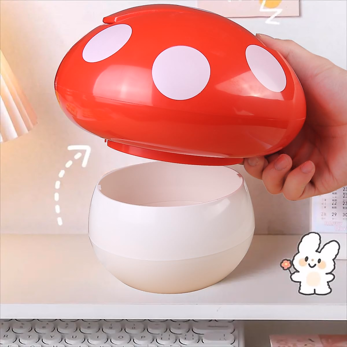MiellyTava Mini Trash Can Mushroom Trash Can Mushroom Waste Bin Desktop Garbage Bin Cute Waste Basket with Lid for Home OfficeKitchen Trash Can