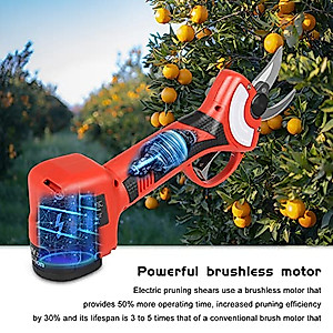 Brushless Cordless Pruning Shears, 20V Electric Pruner Battery Powered, 1 Inch Cutting Diameter, Tree Branch Pruner Garden Shears 2pcs Backup Rechargeable Battery, 3-4 Working Hours